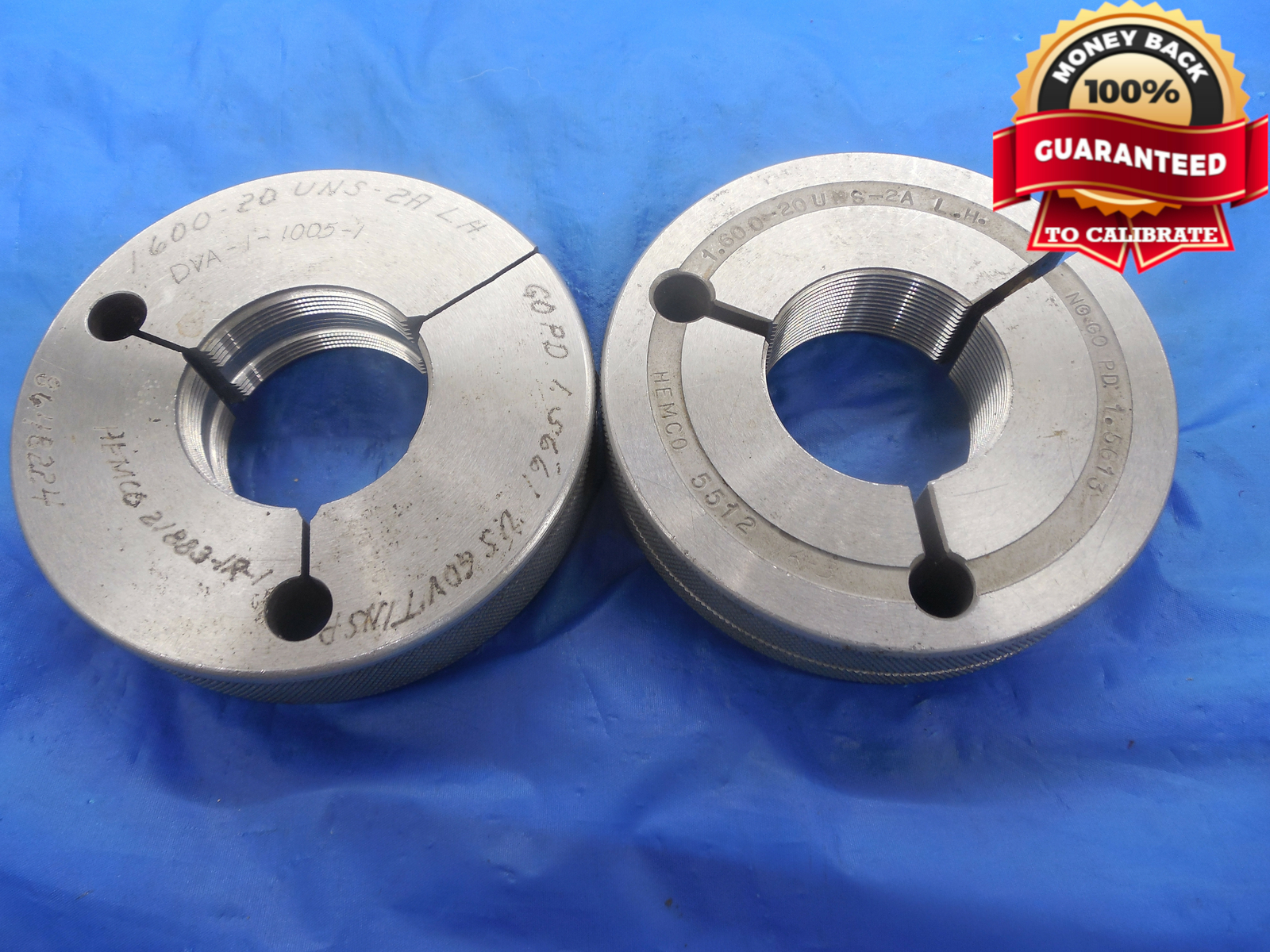 1.600 20 UNS 2A LEFT HAND THREAD RING GAGES 1.6 GO NO GO PDS= 1.5661 ...