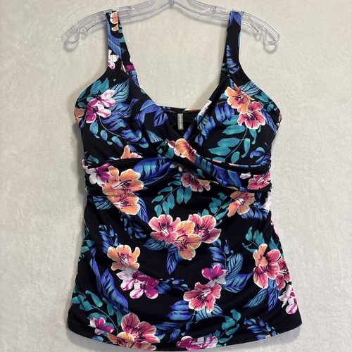 Lands' End Women's Size 12DD Underwire Bra Black Floral Wrap Tankini ...
