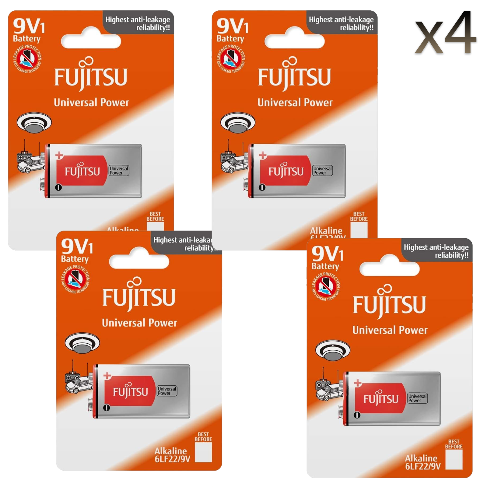 2 X FUJITSU 9V Battery MN1604 6LR61 PP3 BLOCK ALKALINE HEAVY DUTY Fire ...