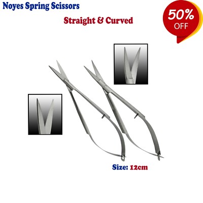 2 Pcs Microsurgical Scissors Noyes Spring Scissor Curved and Straight ...