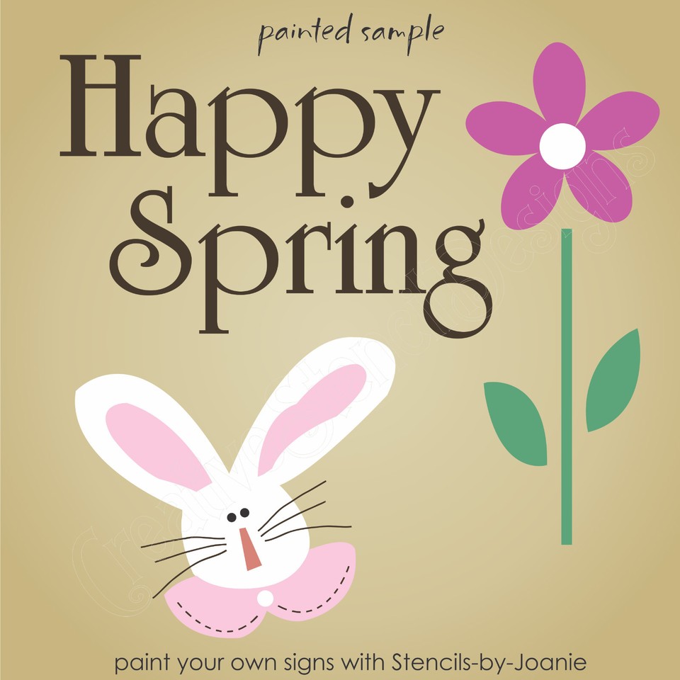 Joanie Stencil Happy Spring Easter Bunny Rabbit Daisy Flower Holiday ...