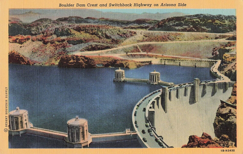 Hoover Dam Boulder Crest Switchback White Border 1940s Vintage Linen ...