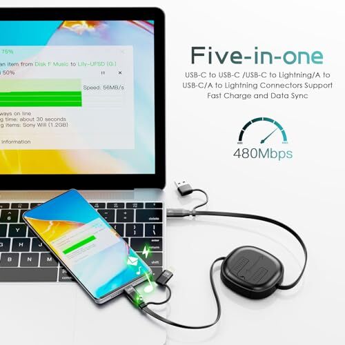 5-in-1 Retractable Multi Charging Cable for Fast Data Sync and Power | eBay