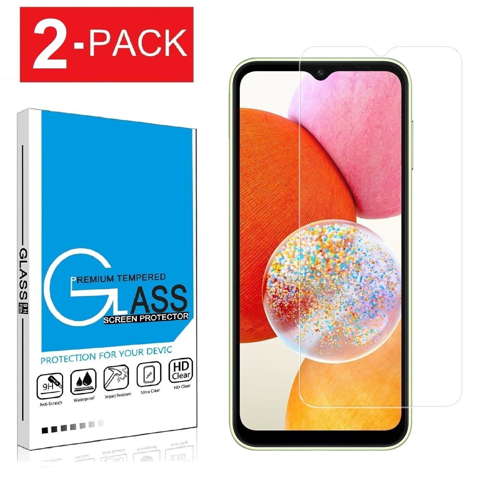 2 Pack Premium Tempered Glass Screen Protector For Samsung Galaxy A14 ...