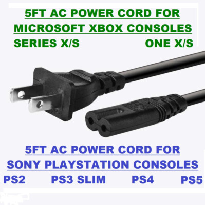 5ft AC Power Cable Cord for PS2 PS3 Slim PS4 PS5 XBOX One S X Series S ...