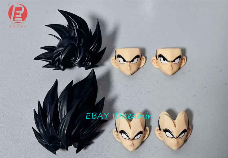Re Custom Son Goku & Vegeta Black Hair Head Sculpt for 1/12 Scale ...