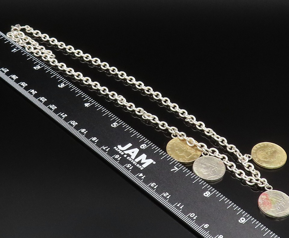 925 Sterling Silver Vintage Two Tone Coin Rolo Chain Necklace NE3867 | eBay