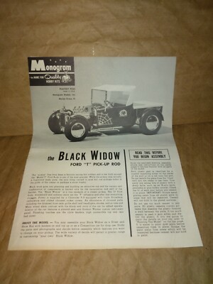 THE BLACK WIDOW Monogram instruction sheet only 1960s model car kit ...