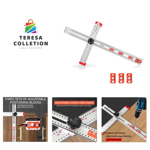 4 in 1 Drilling Positioning Ruler, 24 in Adjustable T Square, Multi ...
