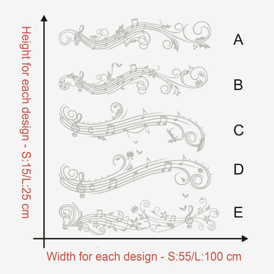 Music Musical Vine Flowers Notes Removable Wall Art Stickers Vinyl ...