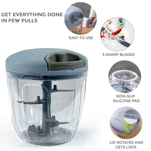 Pull Cord Pulling Food Chopper Manual Vegetable Slicer Hand Blender UK ...
