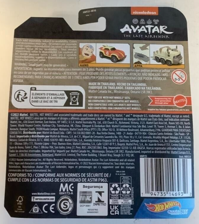 NEW HNP25 Hot Wheels Avatar: The Last Airbender APPA DieCast 1:64 ...