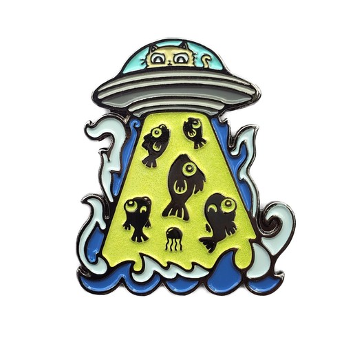 UFO Cat Glowing Enamel Lapel Pin | Fitted Hat Pin | Cute Animal Alien ...