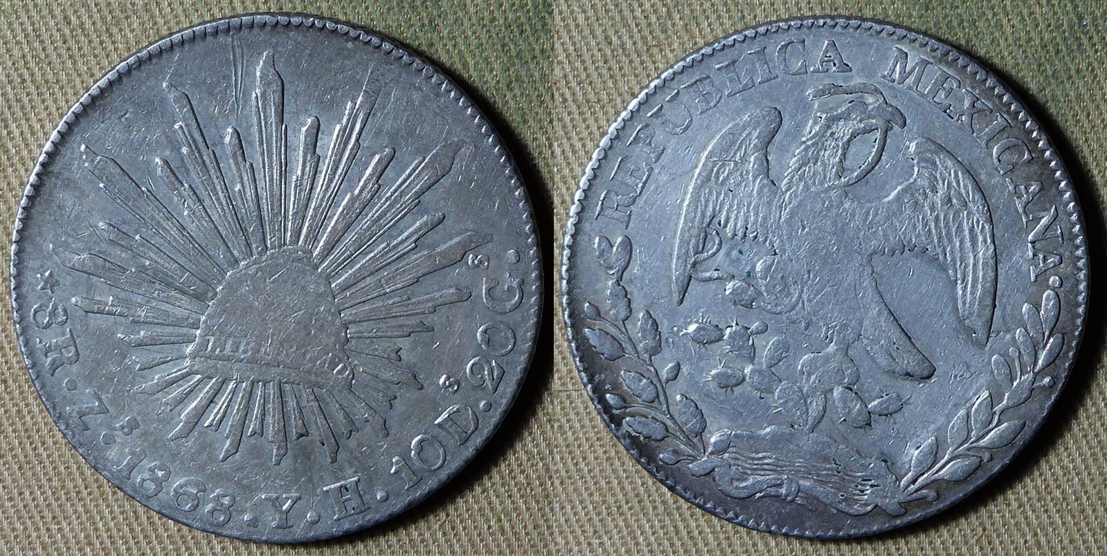 Mexico : 1868 YH 8 Reales VF IR113257 | eBay