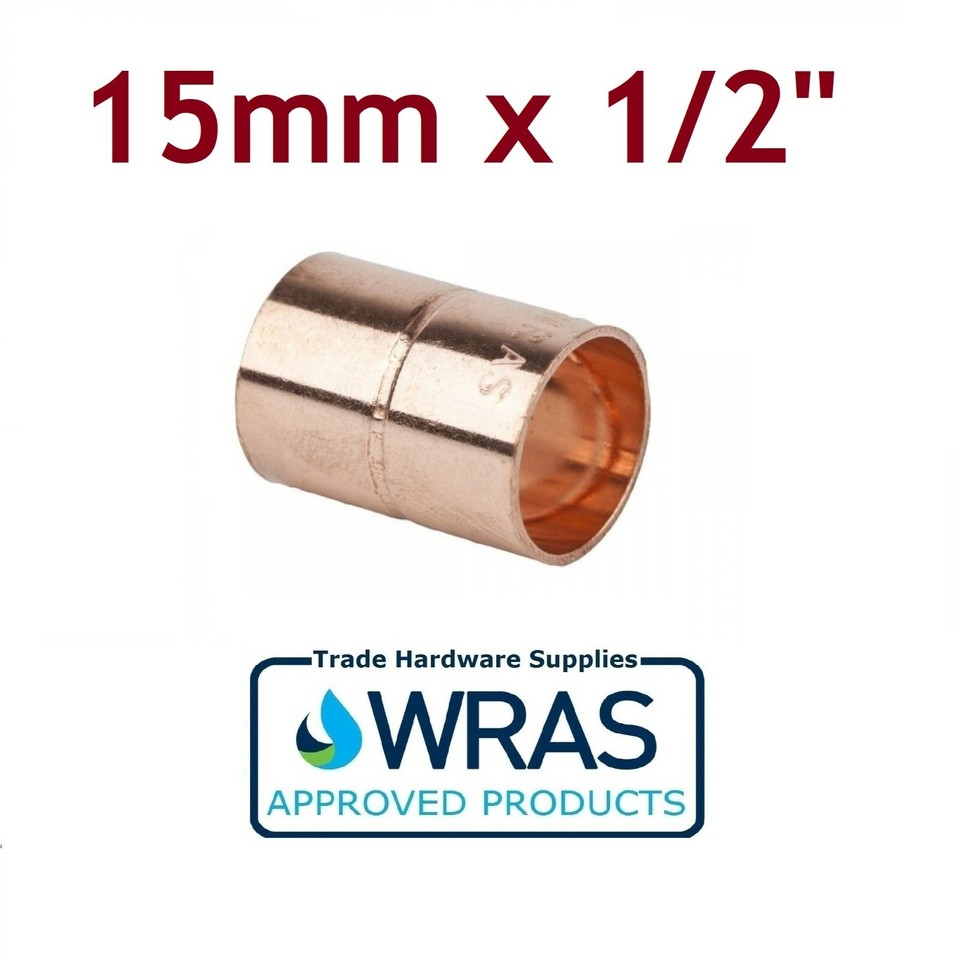 15mm End Feed Fittings Copper Plumbing Straight Coupling Stop End Elbow ...