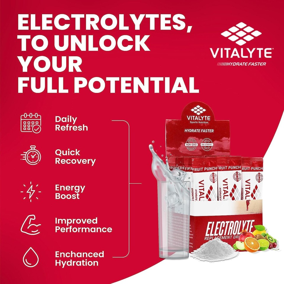 Vitalyte Electrolyte Powder Drink Mix Bundle, Pouch + Packets, Fruit ...