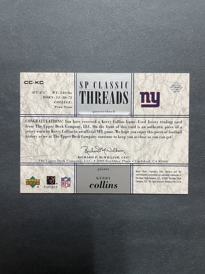 2002 SP Legendary Cuts SP Classic Threads /350 Kerry Collins #CC-KC | eBay
