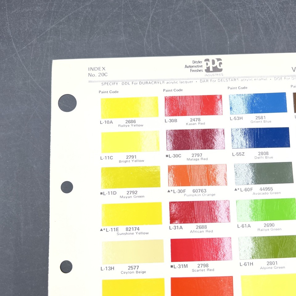 VOLKSWAGEN 1975 Original PPG Ditzler Automotive Paint Finish Car Color Chart | eBay