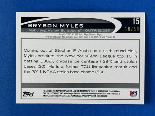 2012 Topps Pro Debut - Bryson Myles #15 Gold /50 (RC) for sale online ...