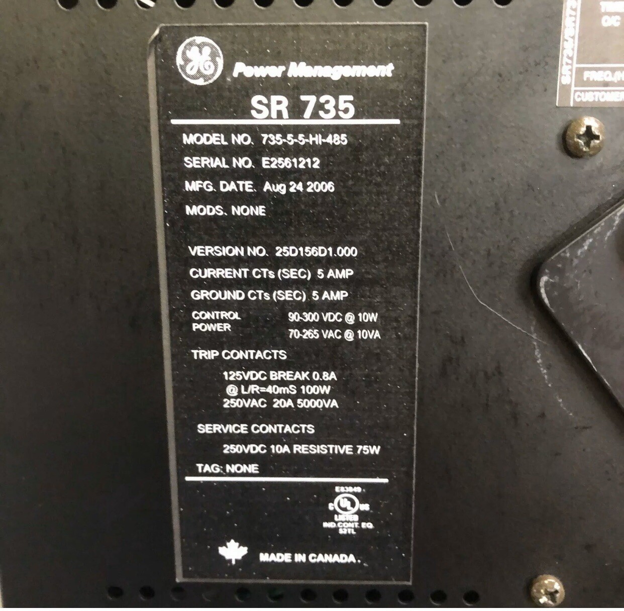 GE SR735 MULTILIN FEEDER PROTECTION RELAY 735-5-5-HI-485 FREE SHIPPING ...