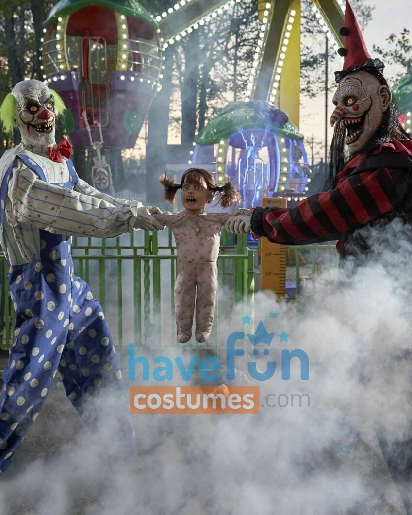 Animated CLOWN TUG OF WAR PROP Halloween Animatronic Lifesize Circus ...