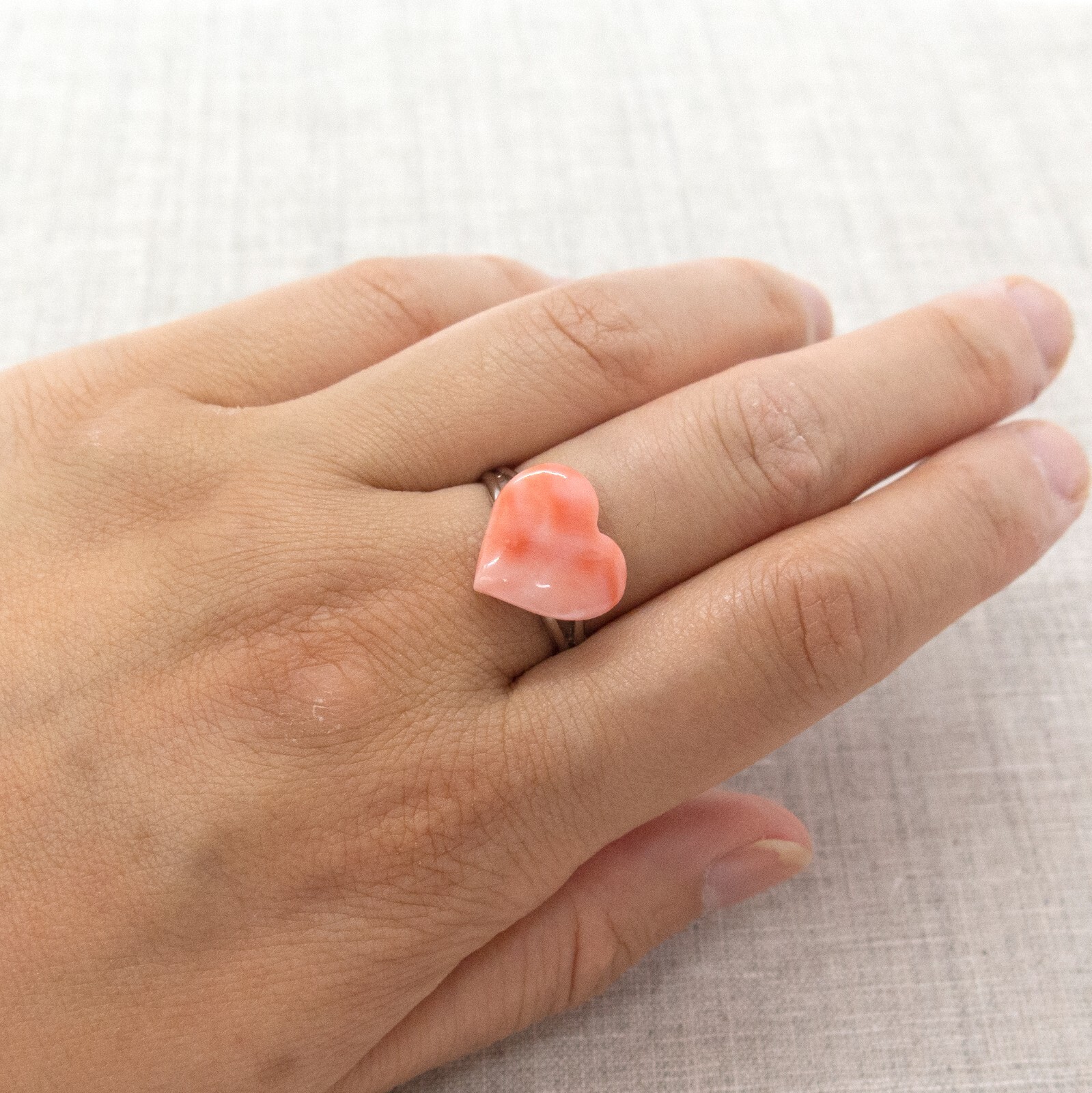 Heart Shaped • Natural Deep-Sea Pink Coral Ring • Adjustable Ring Size ...