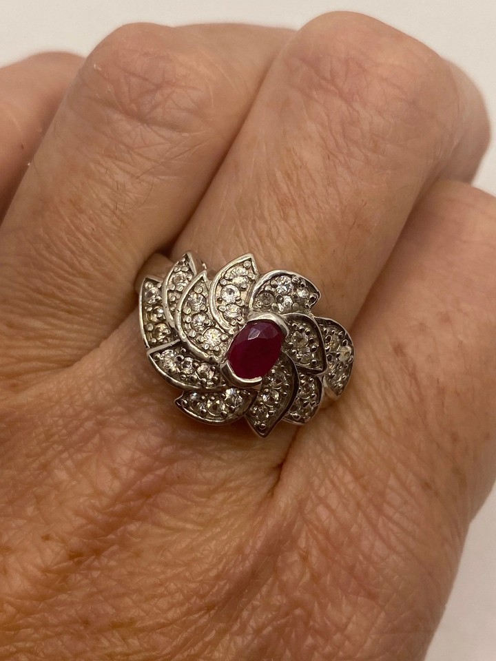 Vintage Pink Ruby 925 Sterling Silver Wedding Band Ring | eBay UK