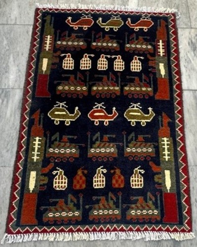 Afghan Oriental Handmade Rug Bomb Tank Pistol War Wall Hanging Wool Rug ...