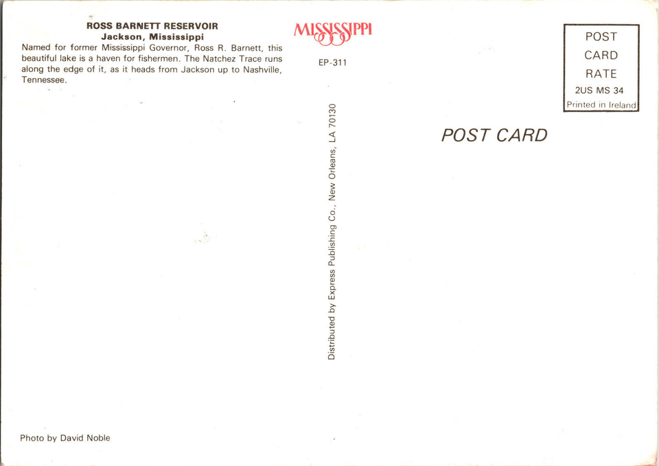 Ross Barnett Reservoir Jackson Mississippi Unused Vintage 4x6 Postcard ...