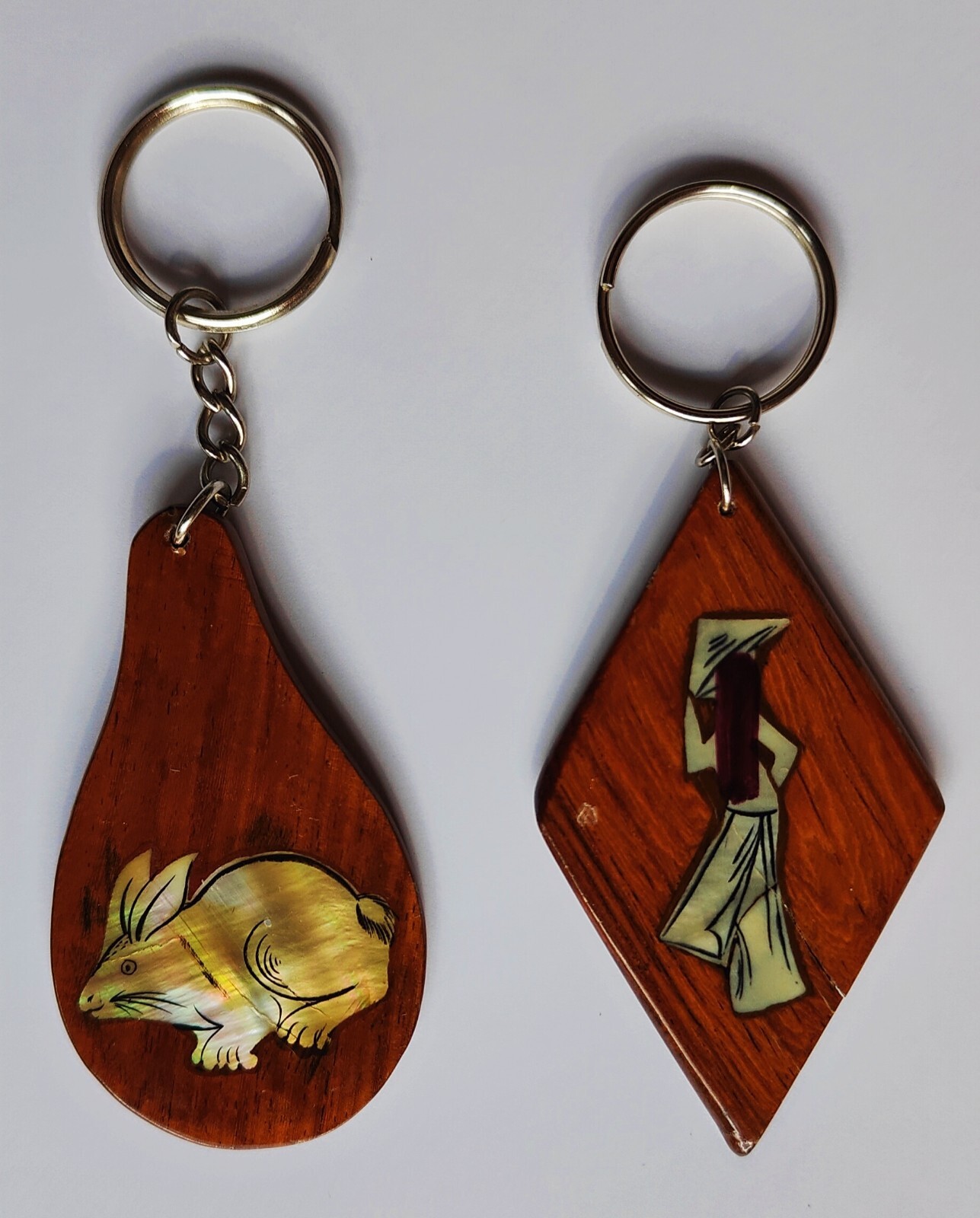 Two Handmade Vintage Key Chains Vietnam Saigon Rabbit - Wood, Mother of ...