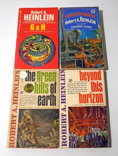 Lot of 4 Robert A. Heinlein Science Fiction Books: 6XH, Green Hills of ...