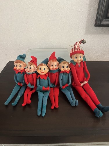 Vintage Lot 6 Christmas Knee Hugger Elves Pixies Multi Color Mid ...