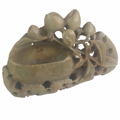Antique Chinese Hand Carved Soapstone Inkwell Brush Pot Carving Buds | eBay