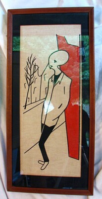 UNUSUAL MCM PICTURE ALIEN HIPSTER EGGHEAD FRAMED c.1950 | eBay