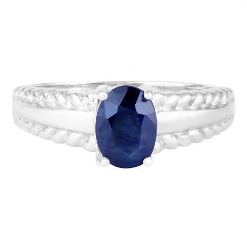 HEATED NATURAL 8X6MM BLUE SAPPHIRE SINGLE GEM STERLING SILVER 925 RING ...