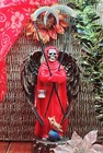 SANTA MUERTE STATUE RED 12" HOLY DEATH WITH WINGS AND TWO SCYTHES ...