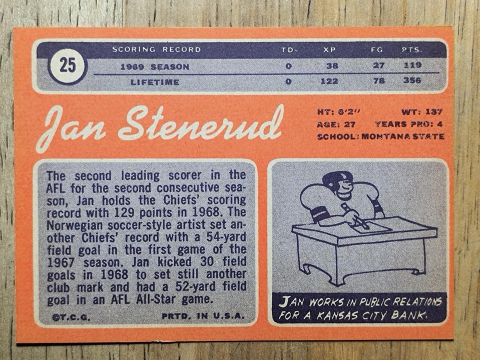 1970 Topps #25 Jan Stenerud RC (EXMT) | eBay