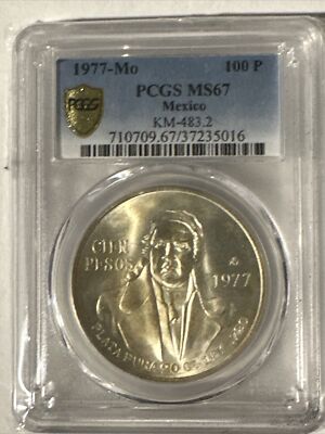1977 MEXICO SILVER 100 PESOS S100P PCGS MS 67 GEM BU BLAZING LUSTER | eBay