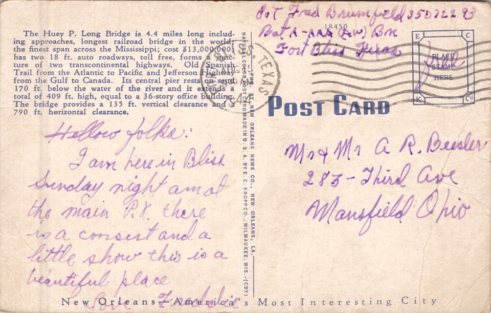 The Huey P. Long Bridge New Orleans LA Vintage Postcard spc7 | eBay