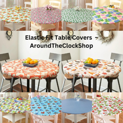 ROUND or OVAL Table Covers Tablecloth Fitted Elastic Flannel Back in 8 ...