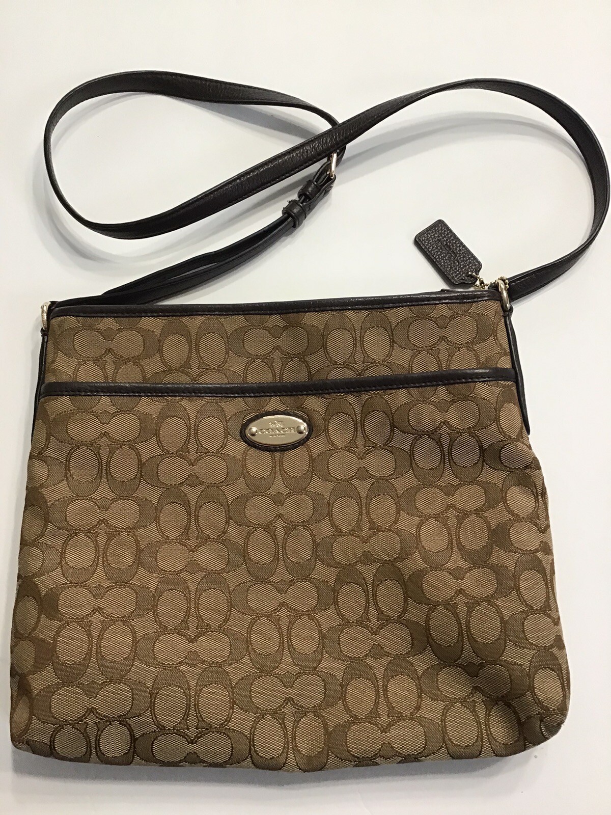 Coach Canvas Signature File Crossbody Bag Khaki Brown… - Gem