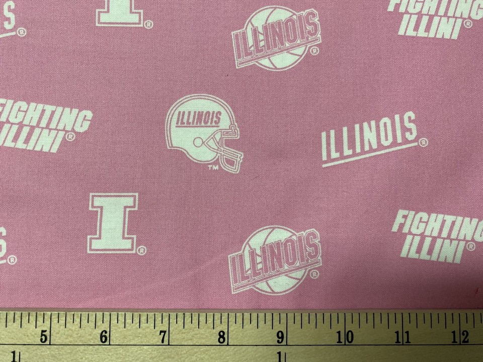 UNIVERSITY OF ILLINOIS ILLINI Pink HALF YARD (18” x 43”) 100% Cotton ...