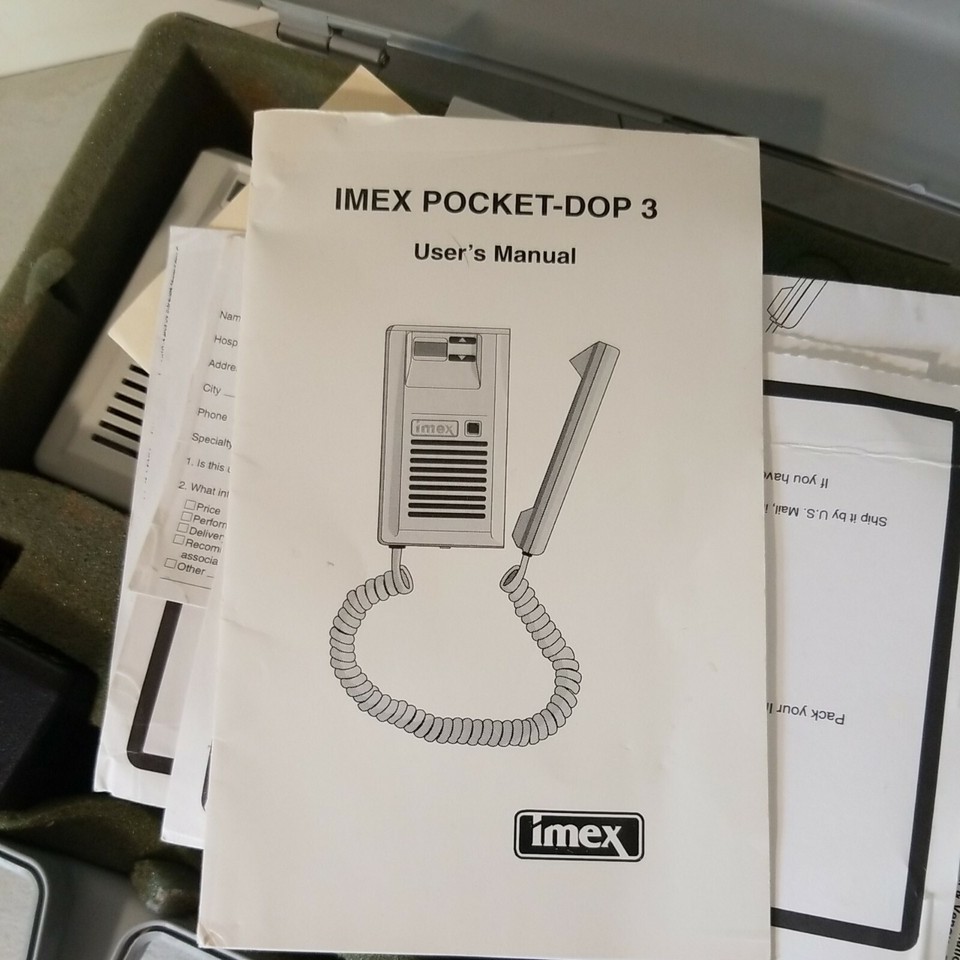 Imex Pocket-Dop III VASCULAR Doppler with 2MHz Probe, Manual, Paperwork ...