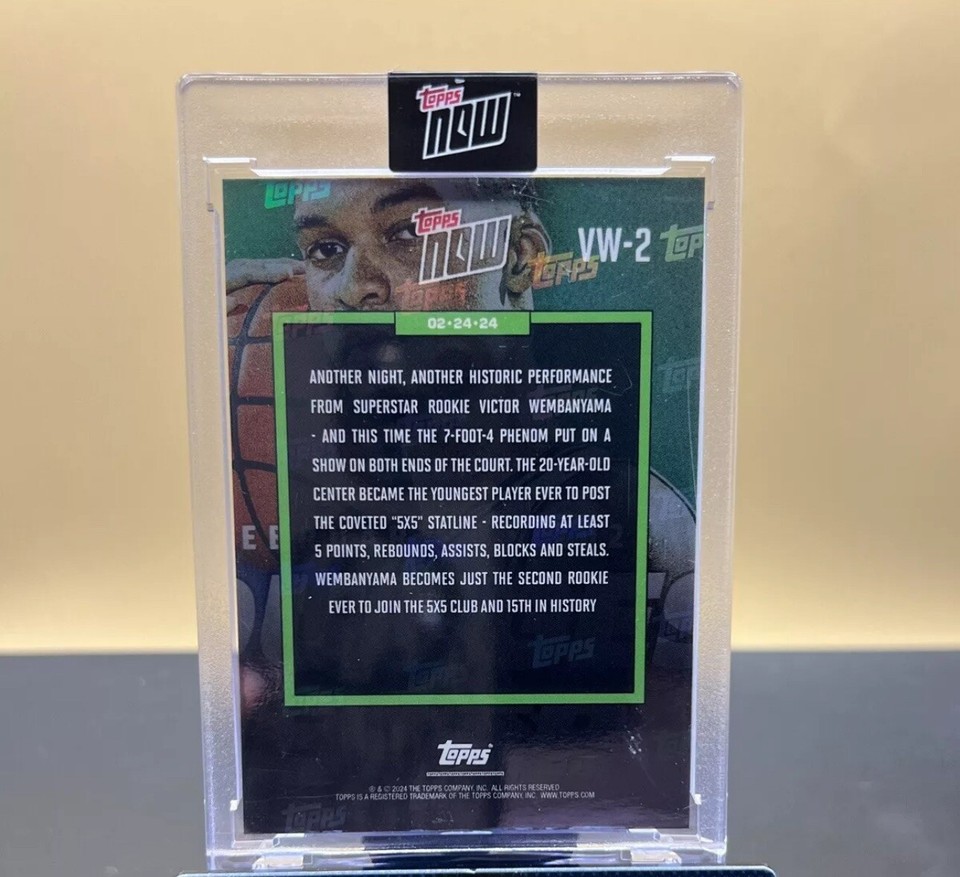 2024 Topps Now Victor Wembanyama Rookie RC Youngest Ever 5X5 #VW-2 ...