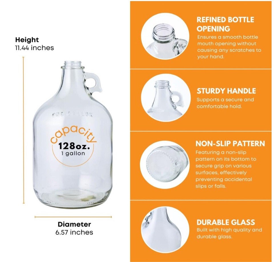 1 Gallon Glass Jugs, Box of FOUR 128 OZ Large Jugs with Caps | eBay