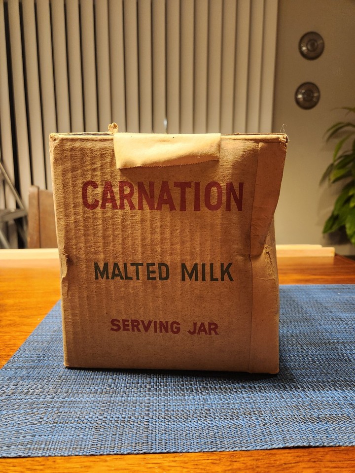 Vintage Carnation Malted Milk Advertising Milk Glass Jar Canister NEW ...