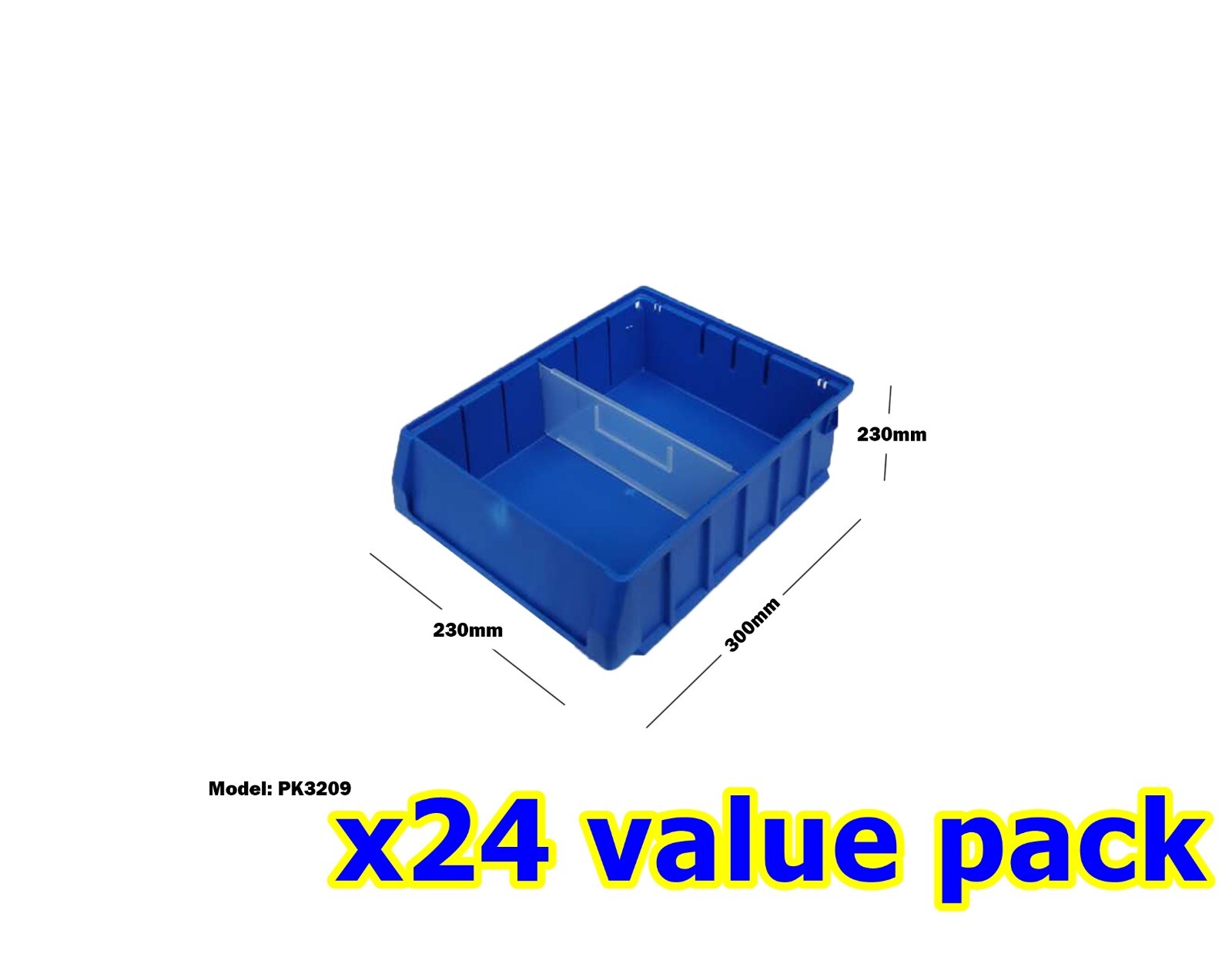 24x BLUE STORAGE BIN value pack, 300x90x230mm for van racks universal ...