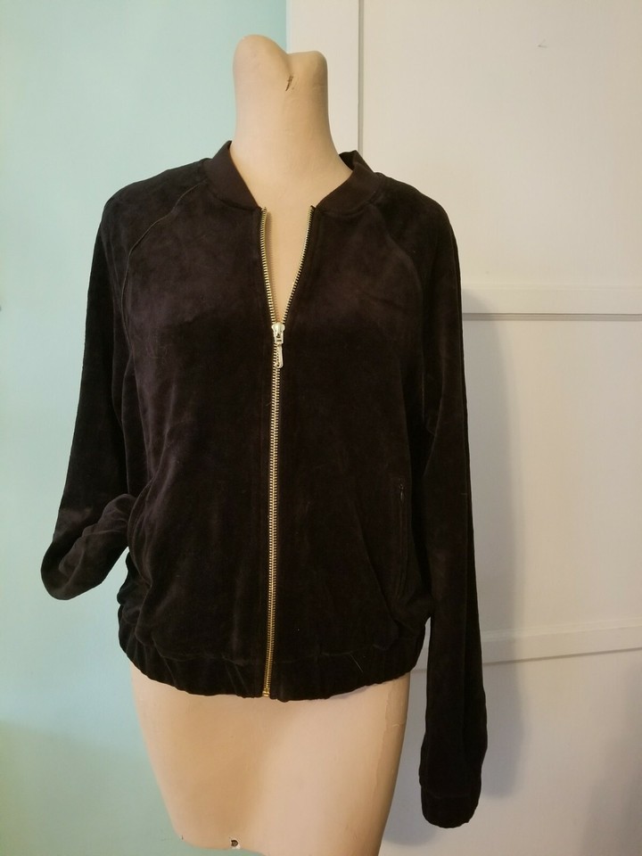Juicy Couture Black Velour Bomber Jacket Sz S | eBay UK