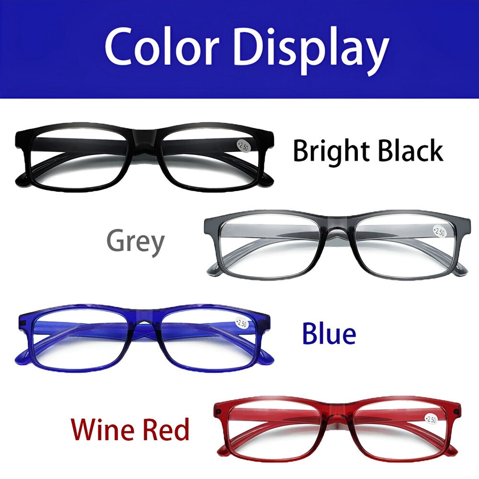 4PC Reading Glasses Rectangular Spring Hinge Power Reader Glasses ...