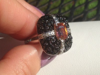 NYC II Sterling Silver Exotic Sunset Topaz, Black Spinel & White Zircon ...